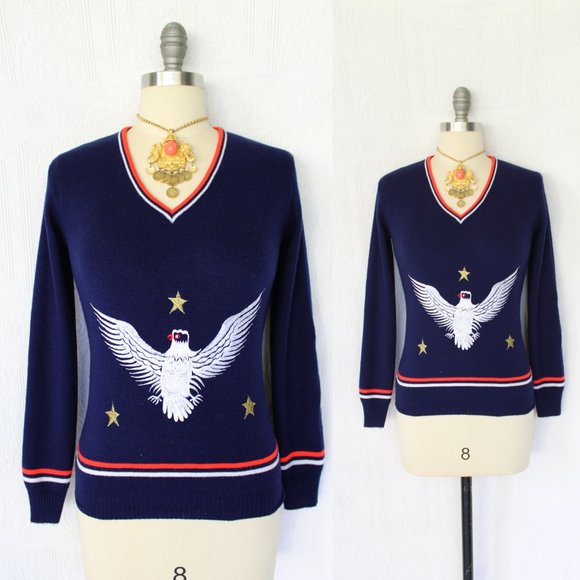 Cyn Les | Sweaters | Vtg 6s Cyn Les Embroidered Star Eagle Patriotic ...